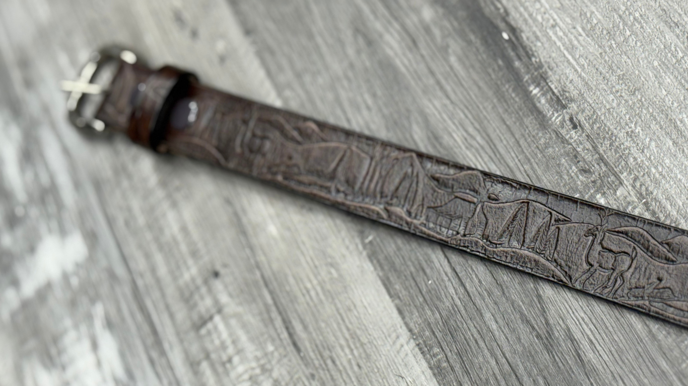Brown Hand Tooled Deer Seen Belt – Doss Custom Leather Works